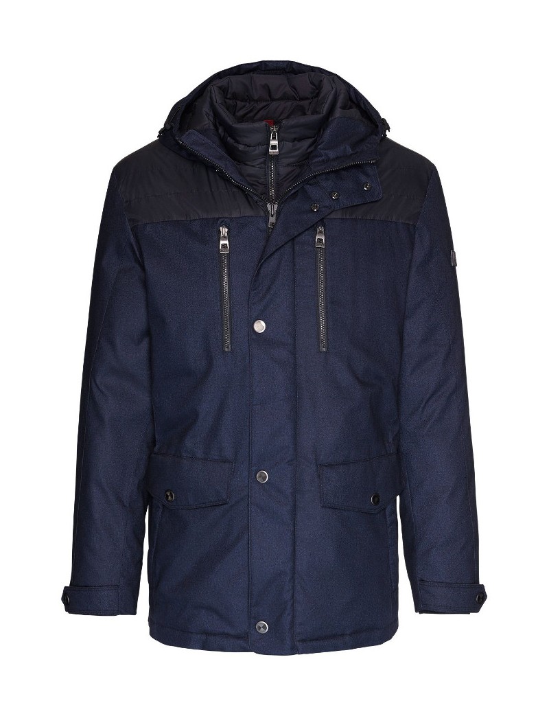 Giaccone uomo Bugatti blu con cappuccio invernale imbottito